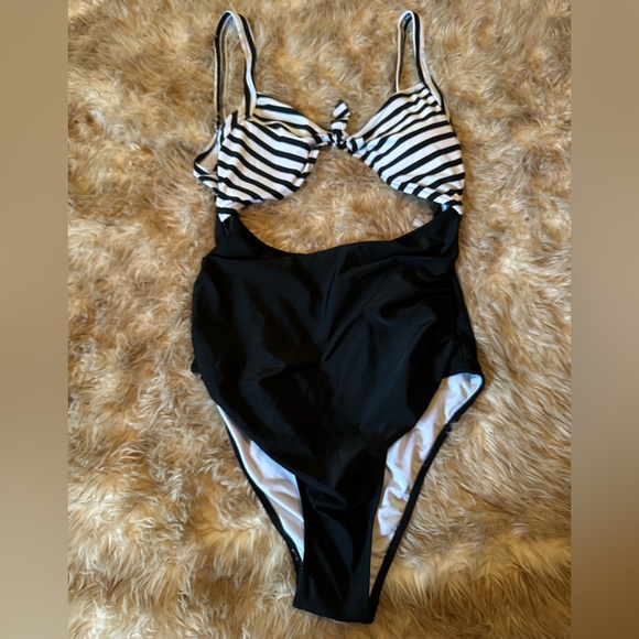 Cupshe | Swim | Cupshe Striped Black And White Monokini | Poshmark